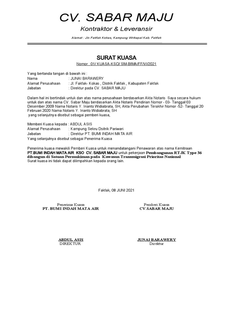 Surat Kuasa KSO | PDF