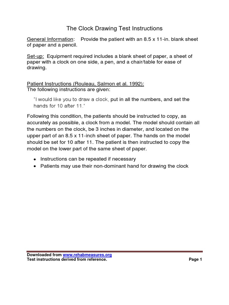 Clock Drawing Test Instructions | PDF