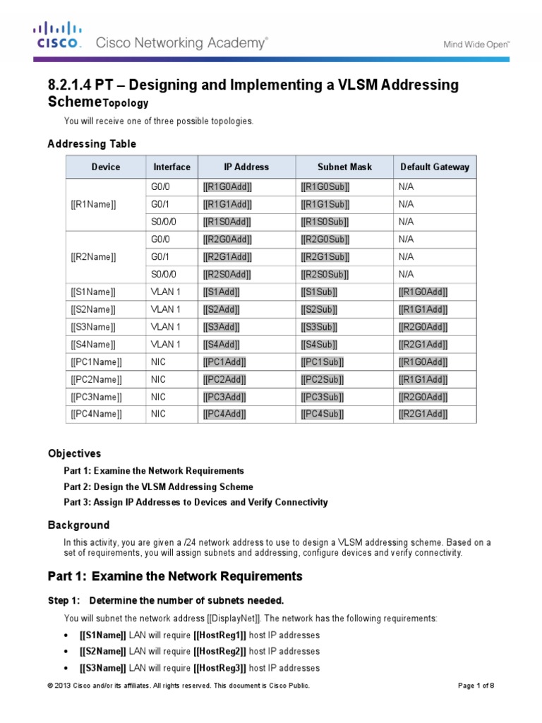 8.2.1.4 PT Designing and Implementing A VLSM Addressing Scheme | PDF | Ip Address | Internet ...