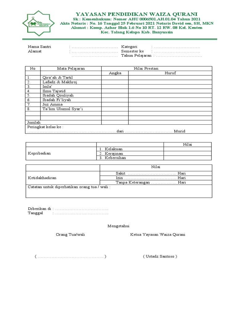 Rapot TPQ | PDF | Agama & Spiritualitas