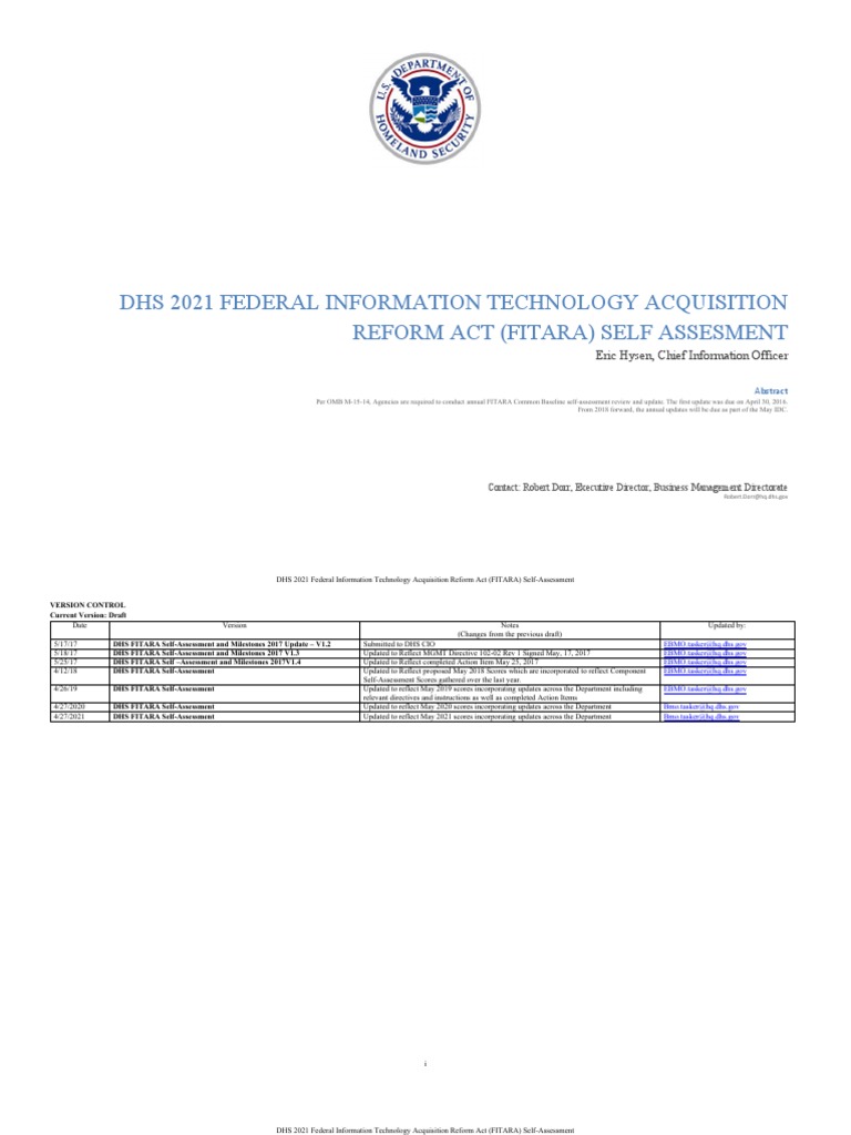 Dhs 2021 Federal Information Technology Acquisition Reform Act (Fitara ...
