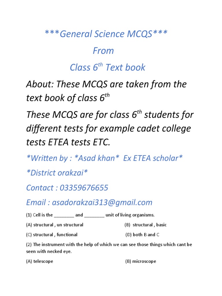 General Science MCQS | PDF | Ear | Solution