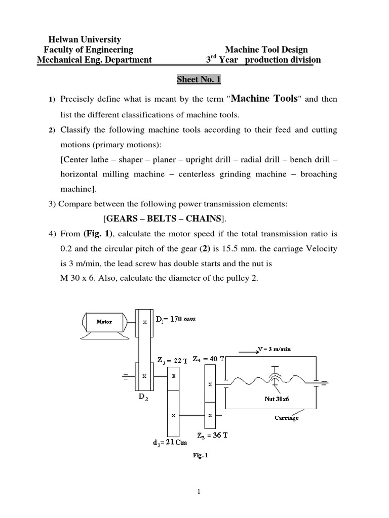 Helwan University Faculty of Engineering Machine Tool Design Mechanical ...