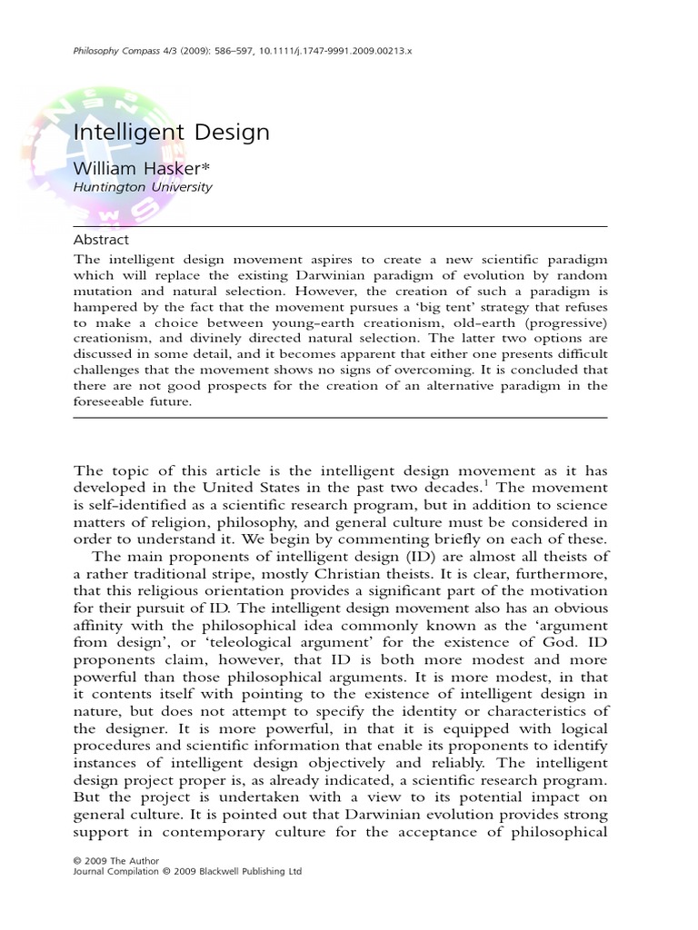 Intelligent Design: William Hasker | PDF | Intelligent Design | Creationism