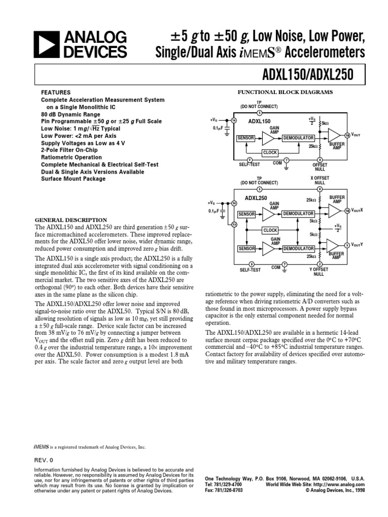 Single/Dual Axis I Accelerometers ADXL150/ADXL250: 65 G To 650 G, Low ...