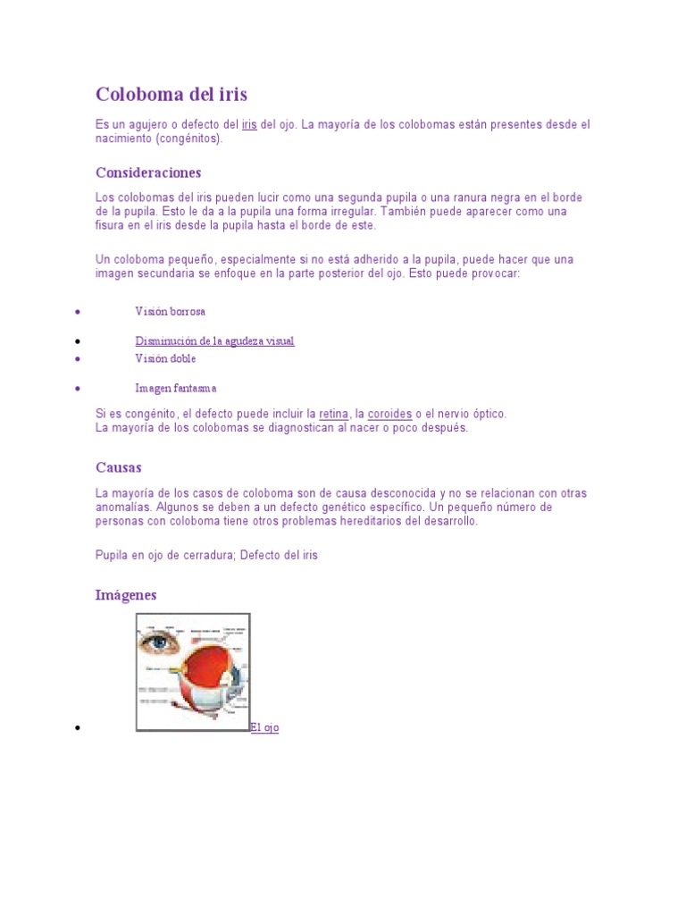 Coloboma Del Iris | PDF | Visión | Medicina CLINICA