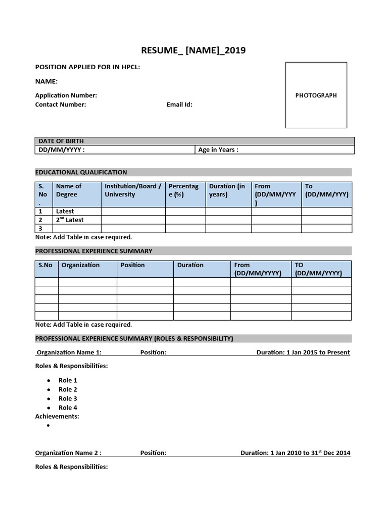 Resume Standard Format HPCL | PDF | Business