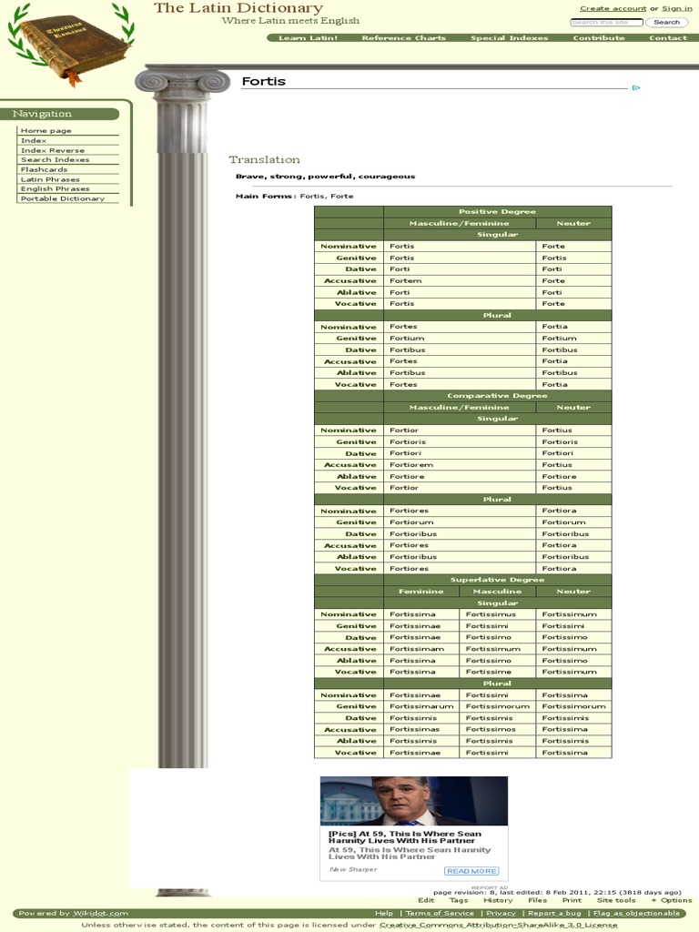 Fortis - The Latin Dictionary | PDF | Grammatical Gender | Semantics