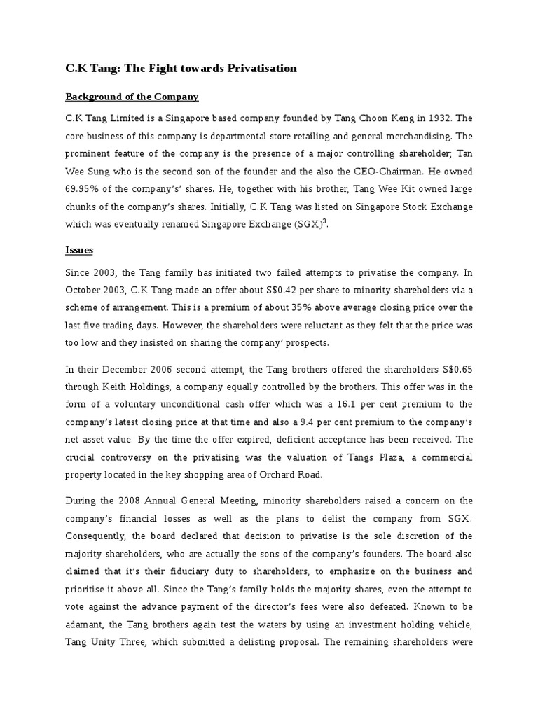 C.K Tang - Case Study | PDF | Privatization | Prices
