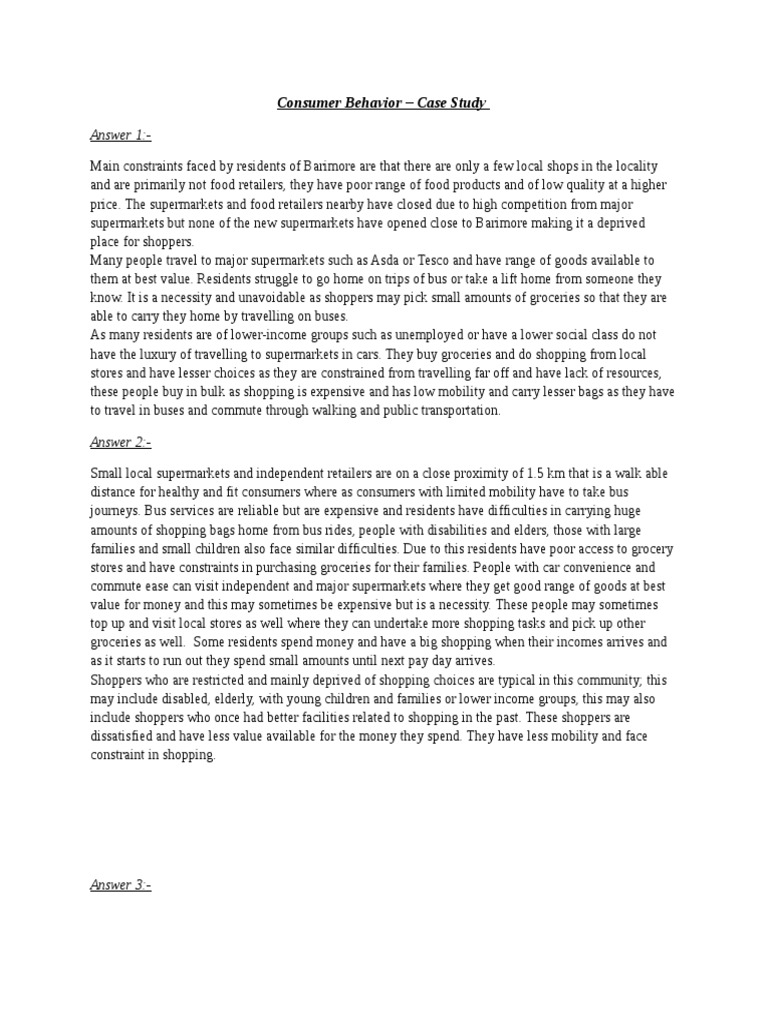 Consumer Behaviour Case Study | PDF | Retail | Grocery Store