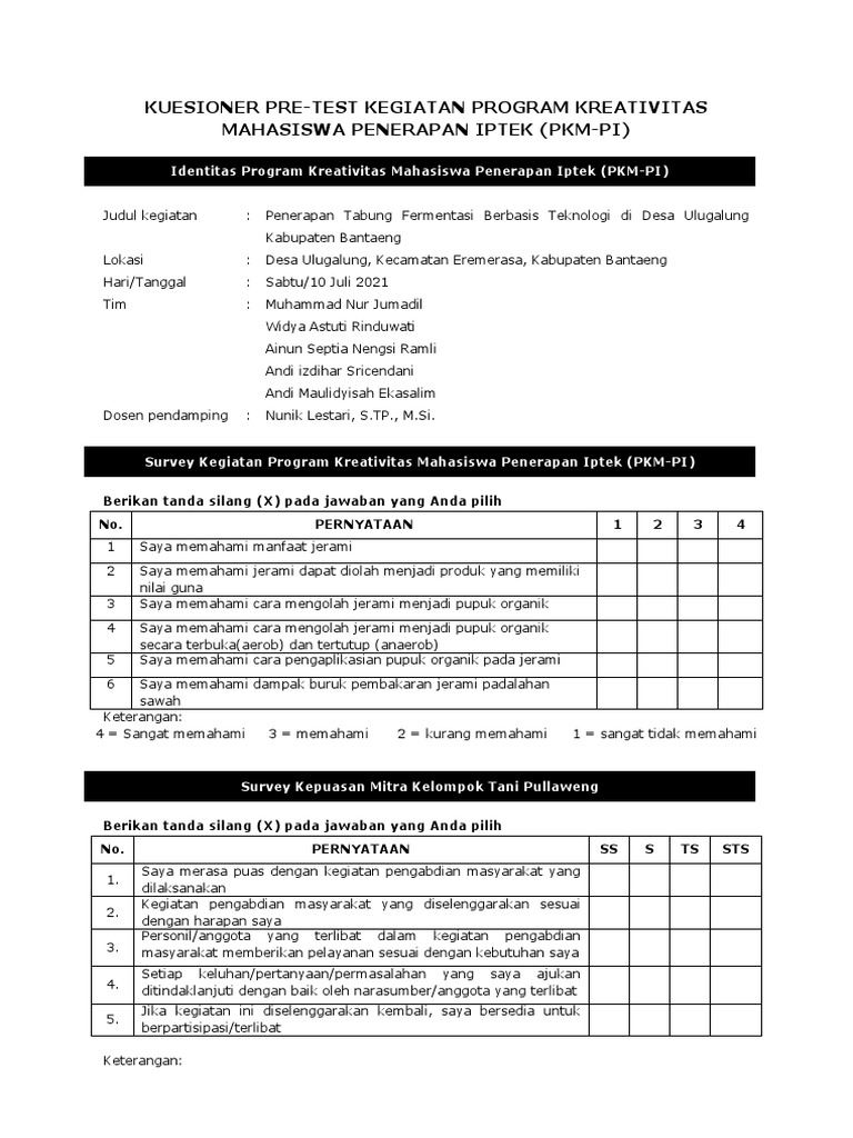 Kuesioner PKM PI | PDF