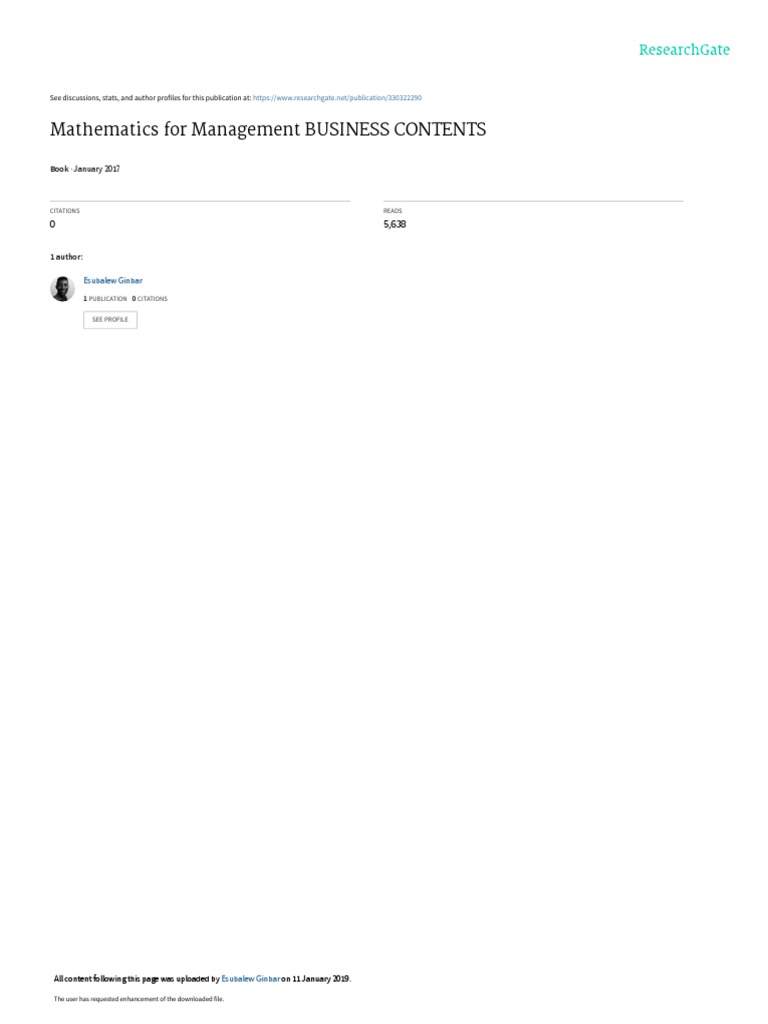 Mathematics For Management | PDF | Matrix (Mathematics) | Algebra