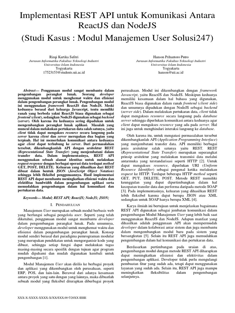 Implementasi REST API Untuk Komunikasi Antara ReactJS Dan NodeJS (Studi Kasus - Modul Manajemen ...