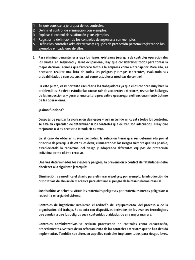 Jerarquía de Los Controles | PDF | Seguridad y salud ocupacional ...