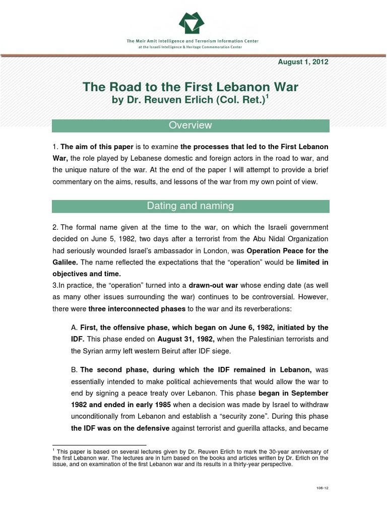 First Lebanon War: Causes and Phases | PDF | Lebanon | Palestine ...