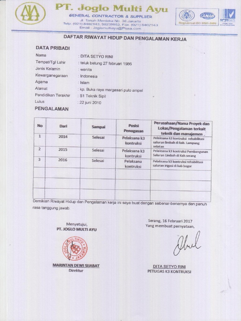 Cv&Pernytaan Dita | PDF