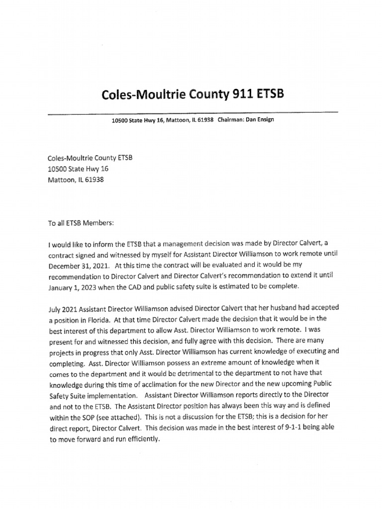 ETSB Chairman Letter To Board Members | PDF