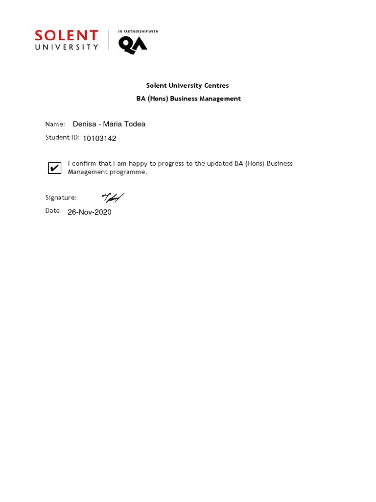 Ba (Hons) Business Management Consent Form | PDF