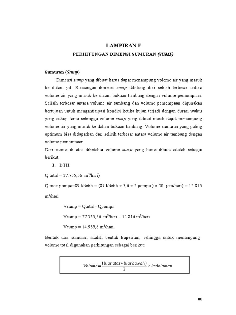 Lampiran F Perhitungan Sump | PDF
