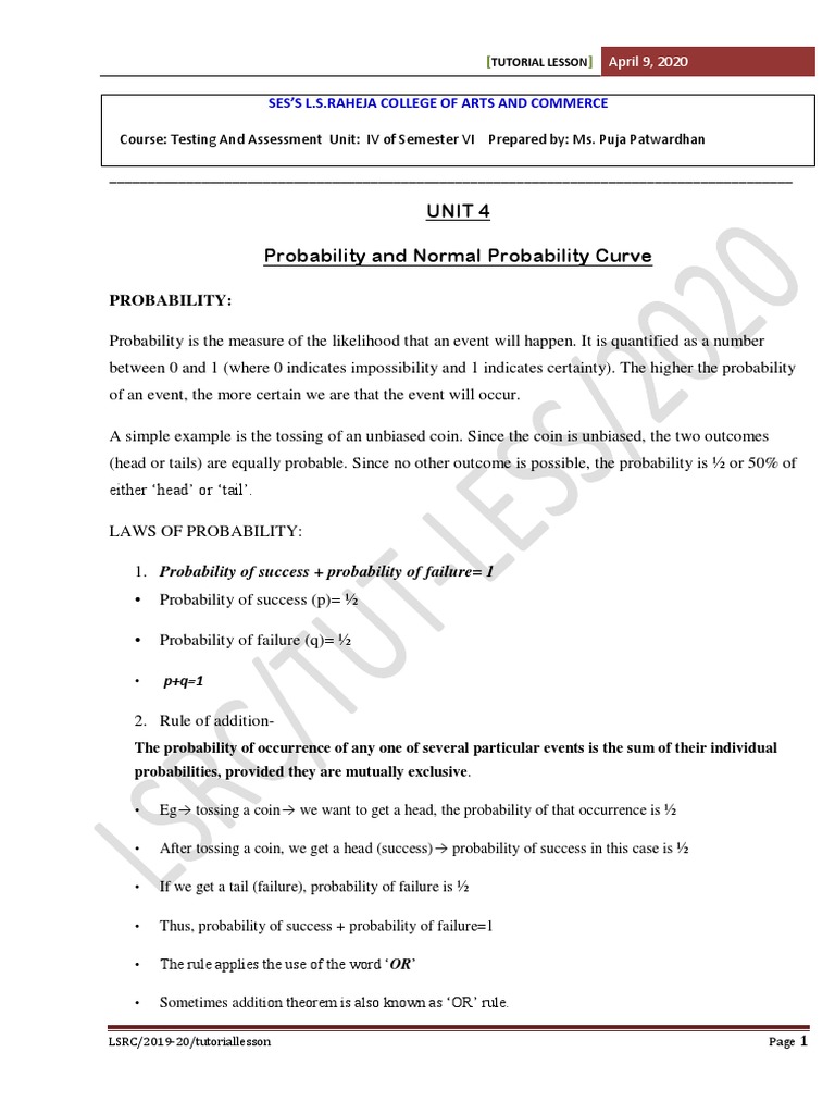 SYBA SEM IV Testing and Assessment Unit IV | PDF | Normal Distribution ...