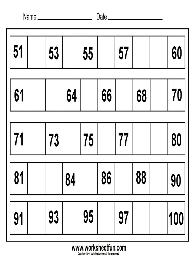 Numbers 51 100 Four | PDF