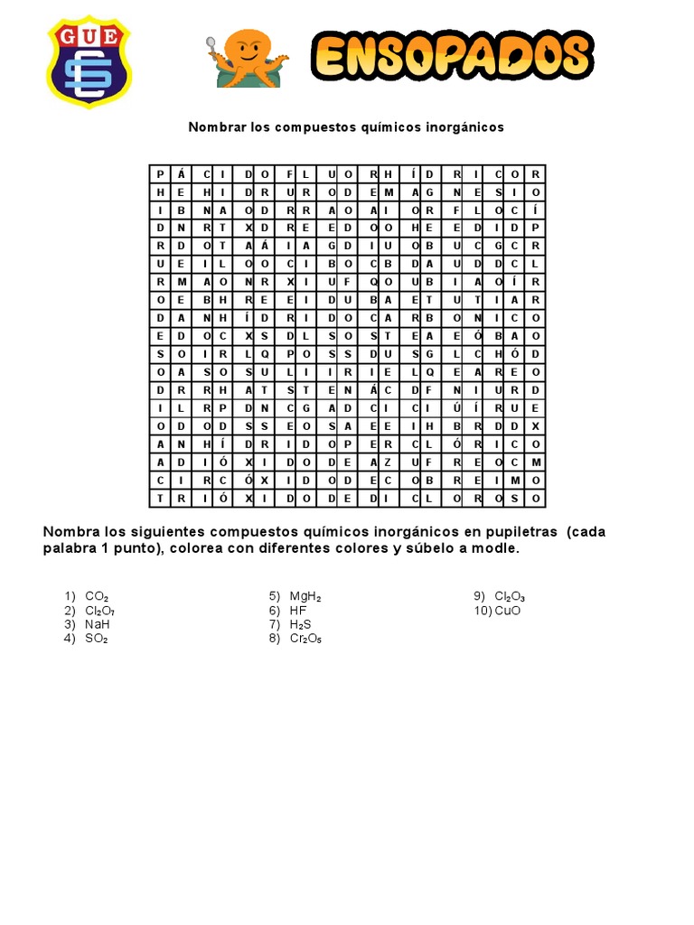 Sopa de Letra Química Inorgánica | PDF