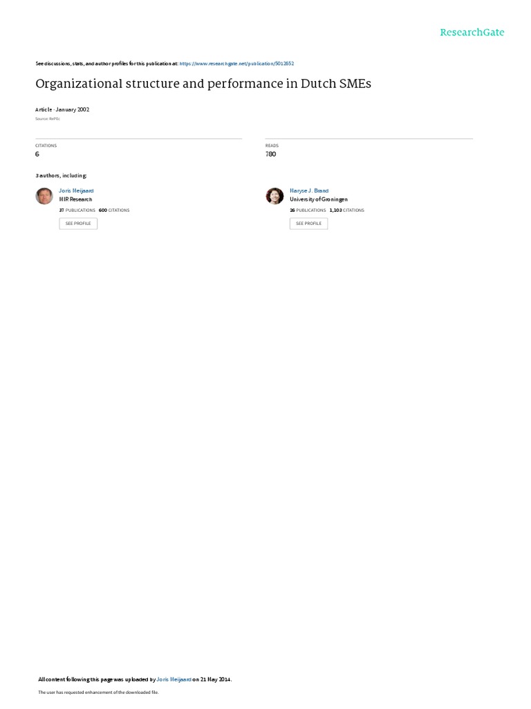 Organizational Structure and Performance in Dutch Smes: January 2002 ...