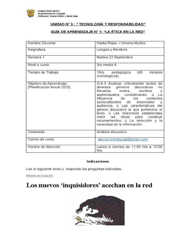 Lenguaje-3a-Medio-Unidad 3-Semana 1-Guia La Etica en La Red-Guia 2 ...