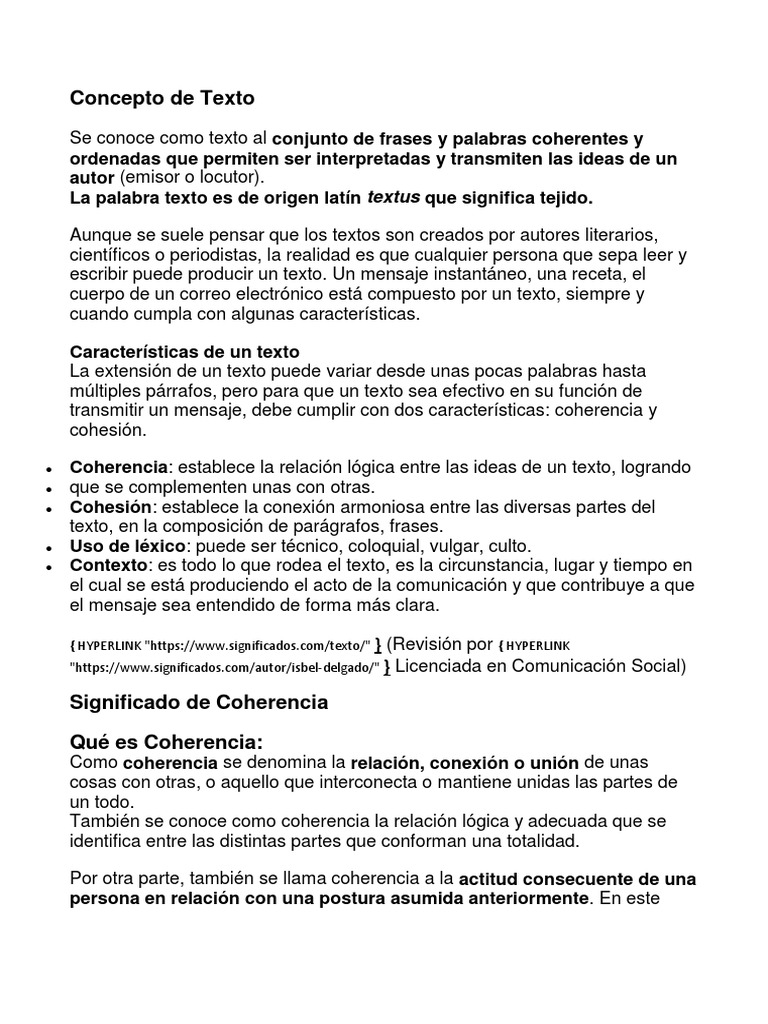Texto Coherencia Cohesion | PDF | Oración (Lingüística) | Palabra