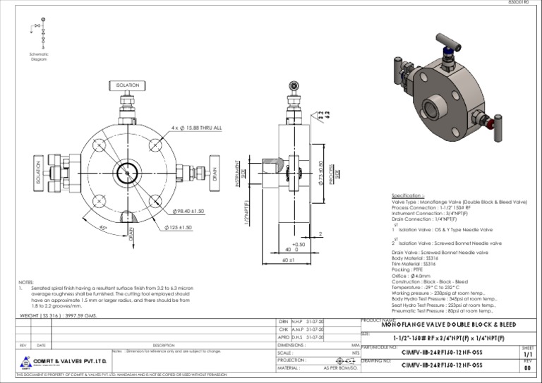 Monoflange Valve Specs & Diagram | PDF | Valve | Plumbing