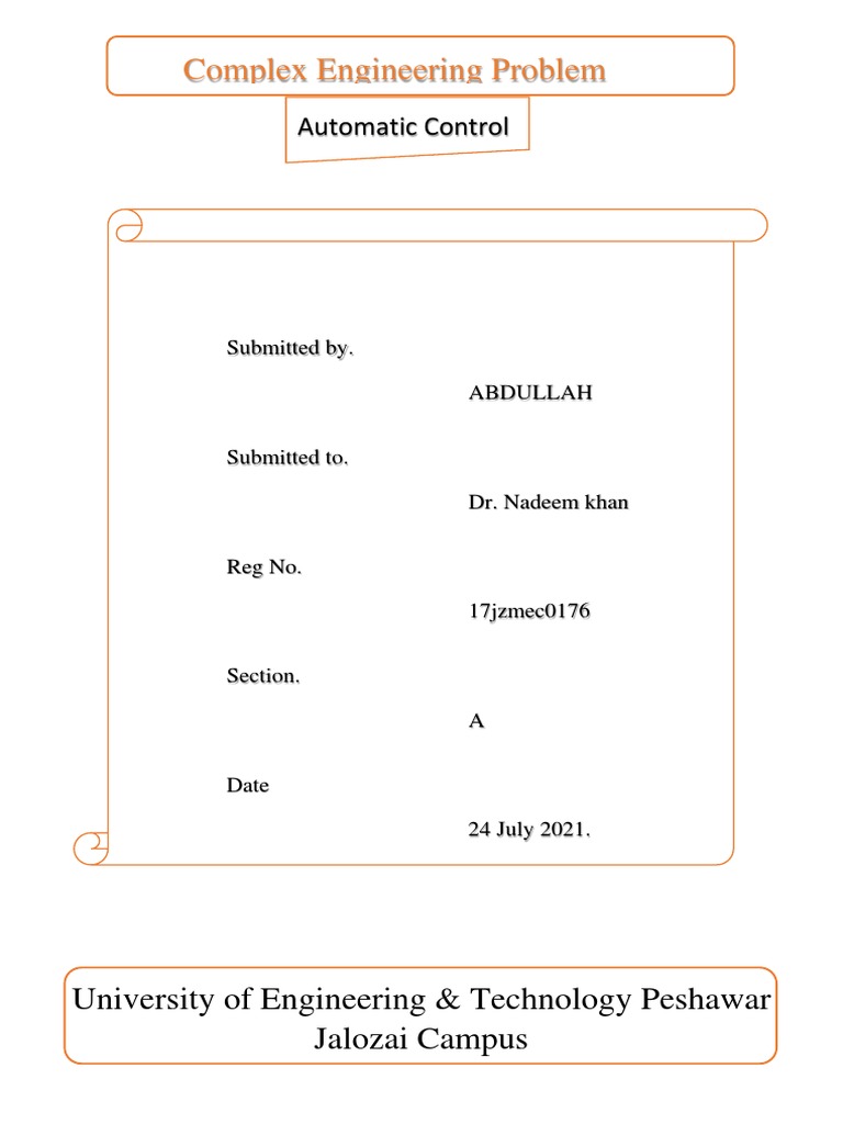 Complex Engineering Problem: University of Engineering & Technology ...