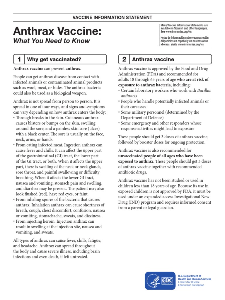 Anthrax Vaccine:: What You Need To Know | PDF | Anthrax | Vaccines