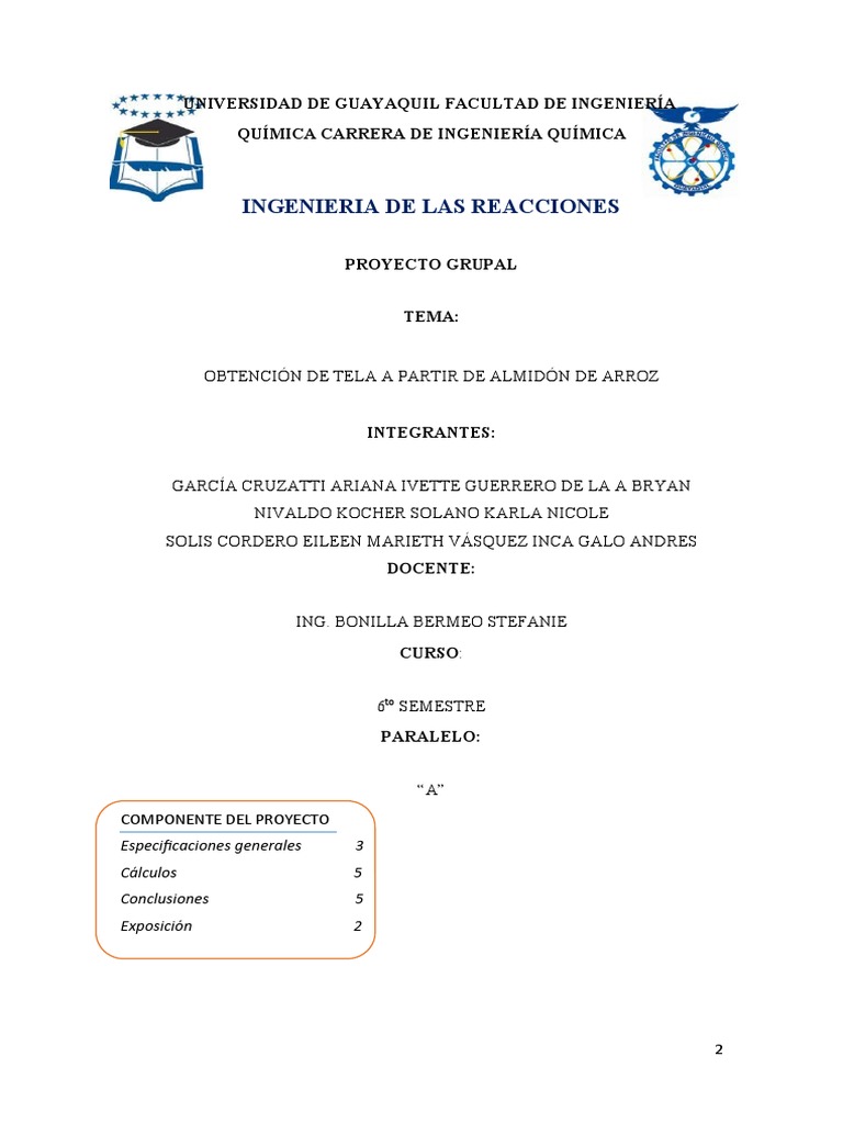 Proyecto de Reacciones | PDF | Reactor Quimico | Almidón