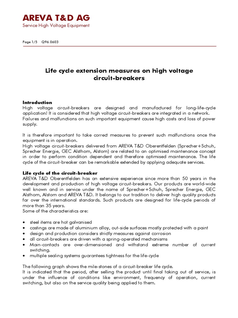 Areva T&D Ag: Life Cycle Extension Measures On High Voltage Circuit ...