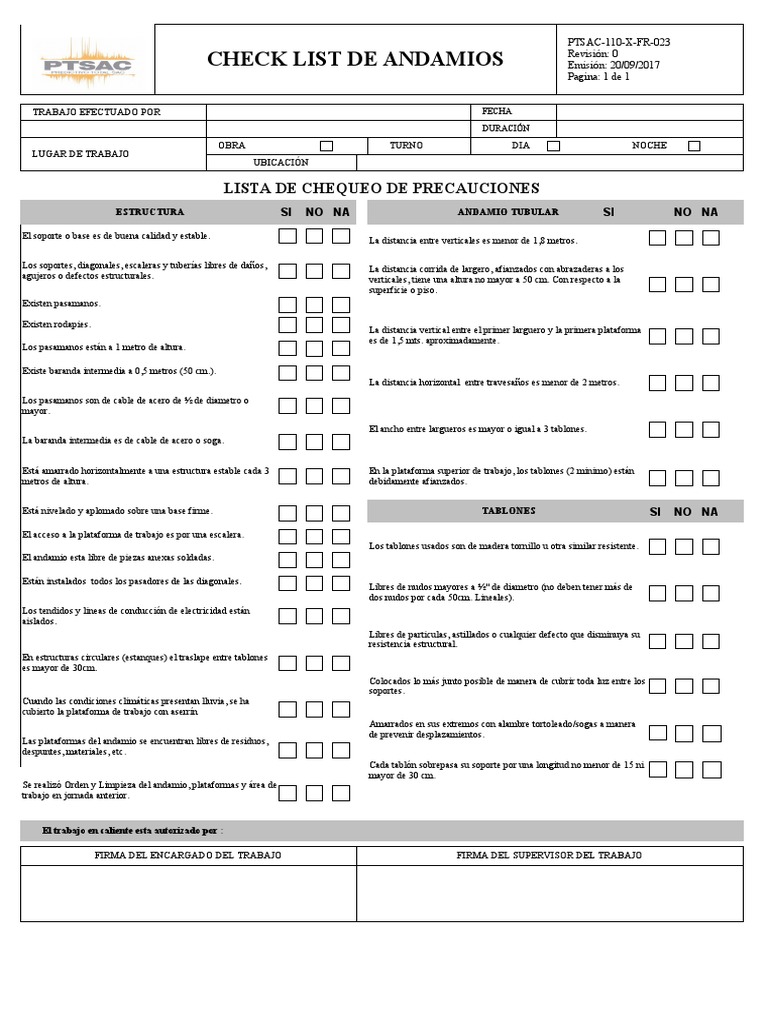 Checklist de Seguridad para Andamios | PDF | Materiales de construcción ...