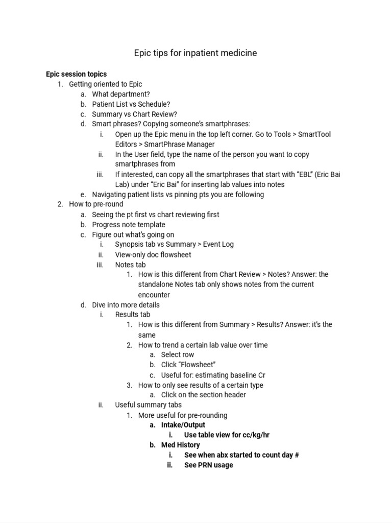 Epic Inpatient Charting Tips | PDF