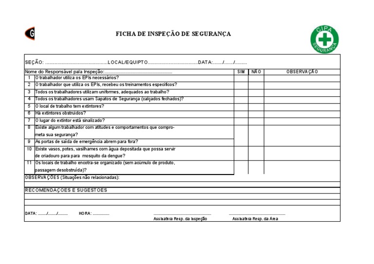CIPA - Ficha de Inspeção de Segurança | PDF