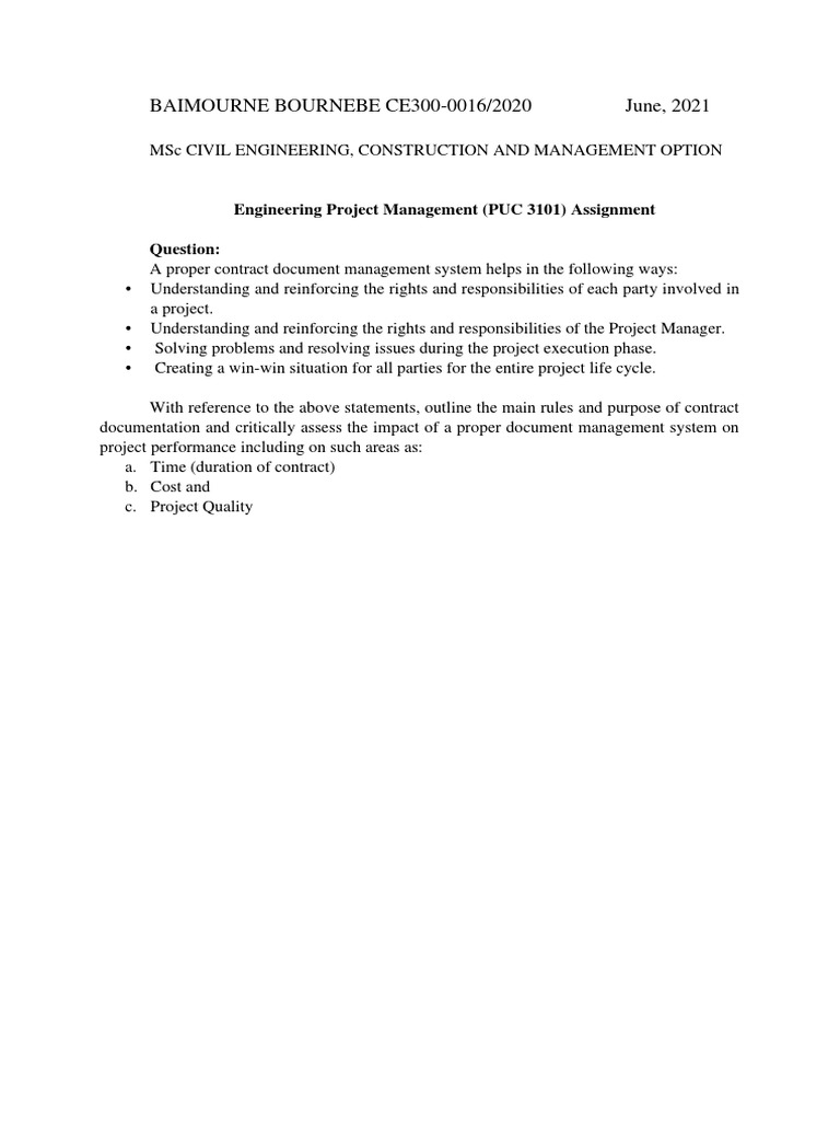 Project Management Assignment 1 - BAIMOURNE BOURNEBE | PDF | Project Management | Specification ...