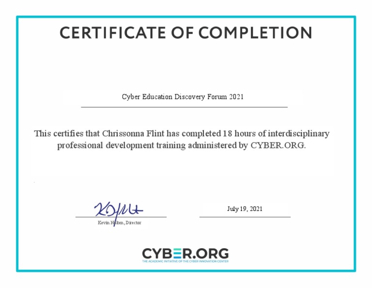 Certificate of Completion Cyber | PDF