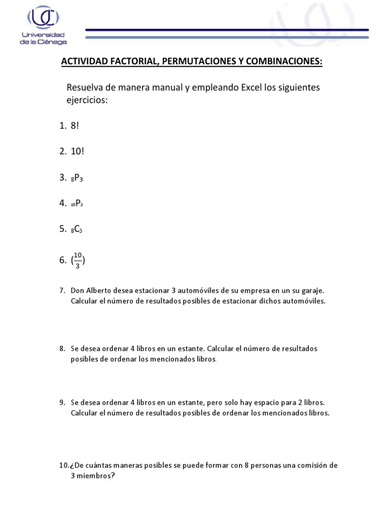 Actividad Factorial, Permutaciones y Combinaciones | PDF