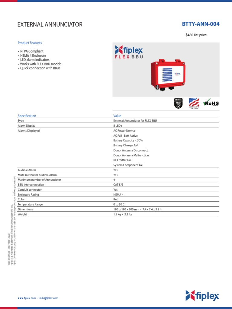 BD428 External - Annunciator - BTTY ANN 004 Fiplex | PDF | Electrical ...