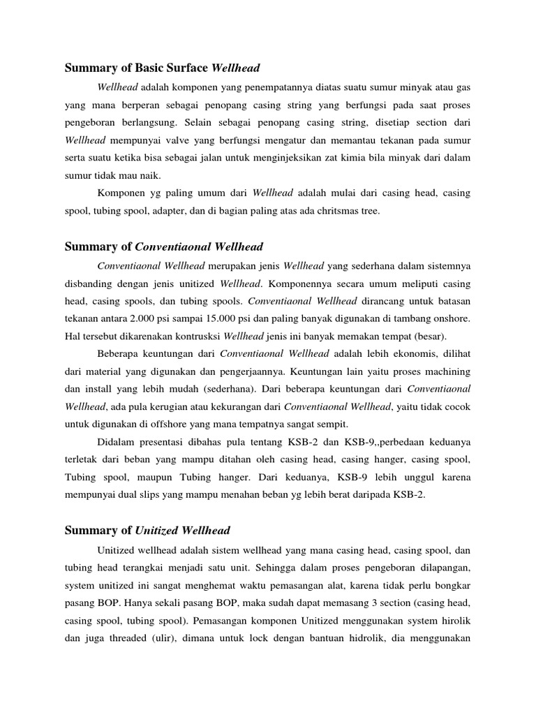 Summary of Basic, Conventional, and Unitized Wellhead | PDF