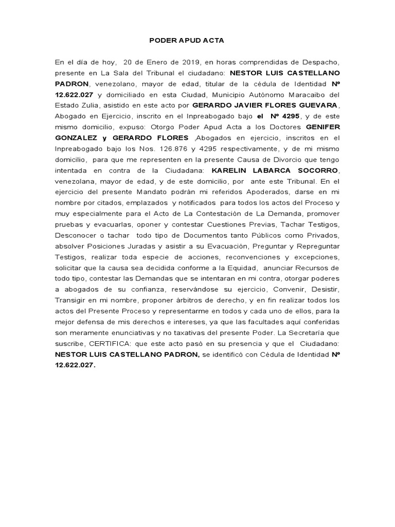Poder Apud Acta para Divorcio | PDF