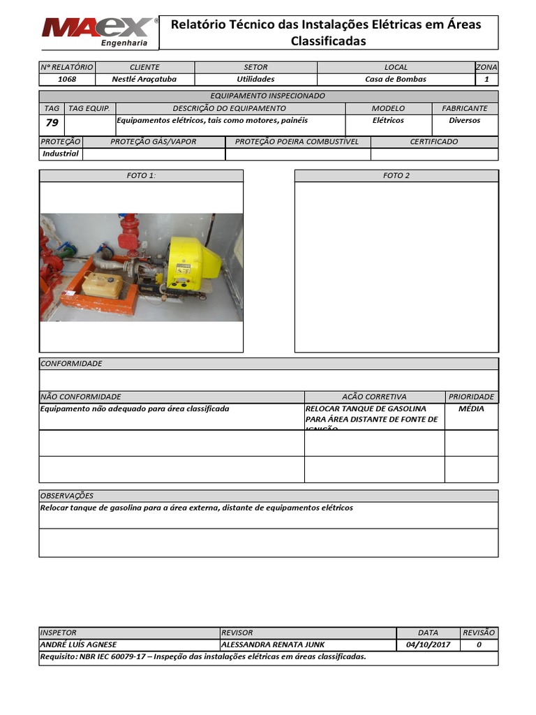 Relatório de Inspeção Casa de Bombas | PDF
