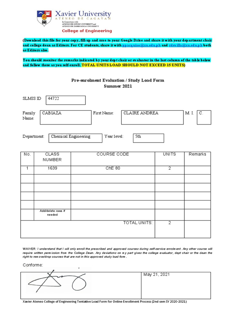 TENTATIVE LOAD FORM-online - CABIAZA-ChE | PDF | Software | Computing