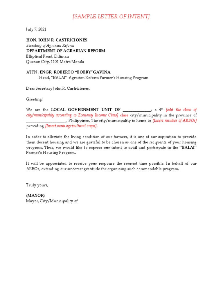 Sample - Letter of Intent | PDF