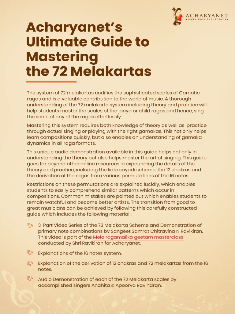 Acharyanet's Ultimate Guide To Mastering The 72 Melakartas | PDF