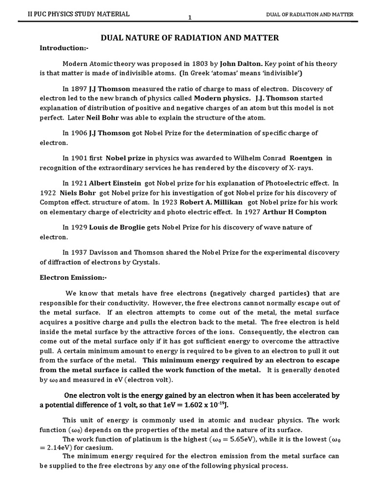 Dual Nature of Radiation and Matter | PDF | Photoelectric Effect | Photon