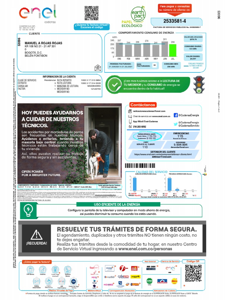 Codensa Julio 2021 Ap 401-402 25335814 | PDF | Energia electrica ...