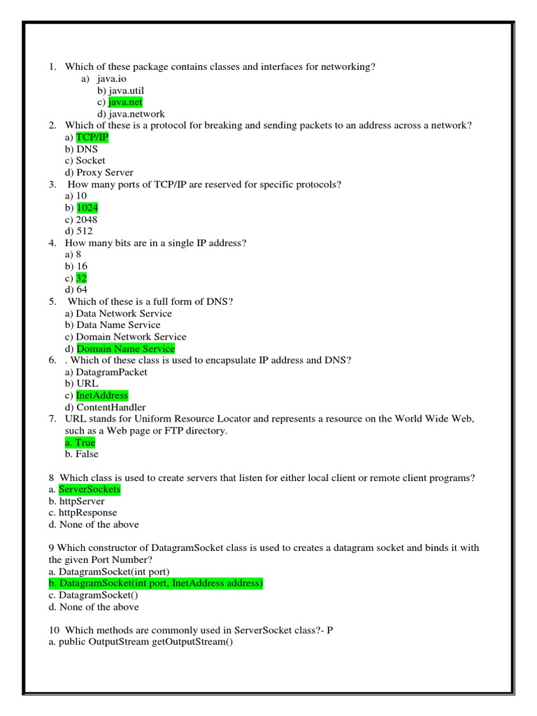 Java MCQS | PDF | Port (Computer Networking) | Network Socket